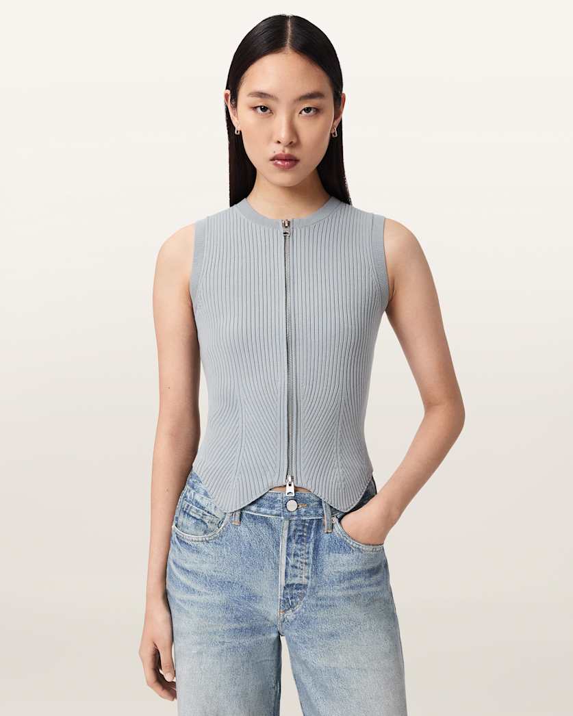 Cruz Zip Slim Fit Waistcoat STEEL BLUE | ALLSAINTS